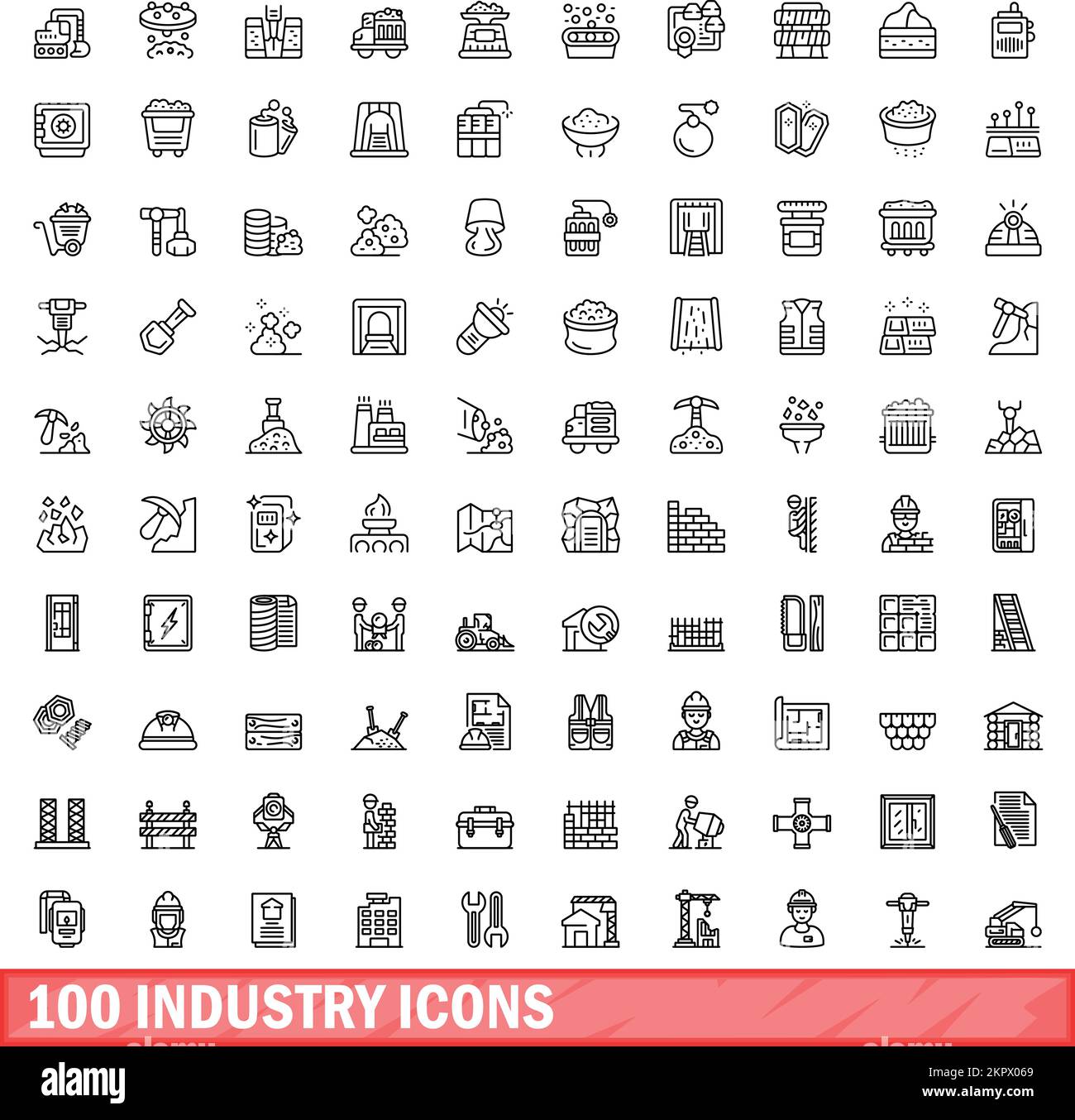 100 industry icons set. Outline illustration of 100 industry icons ...