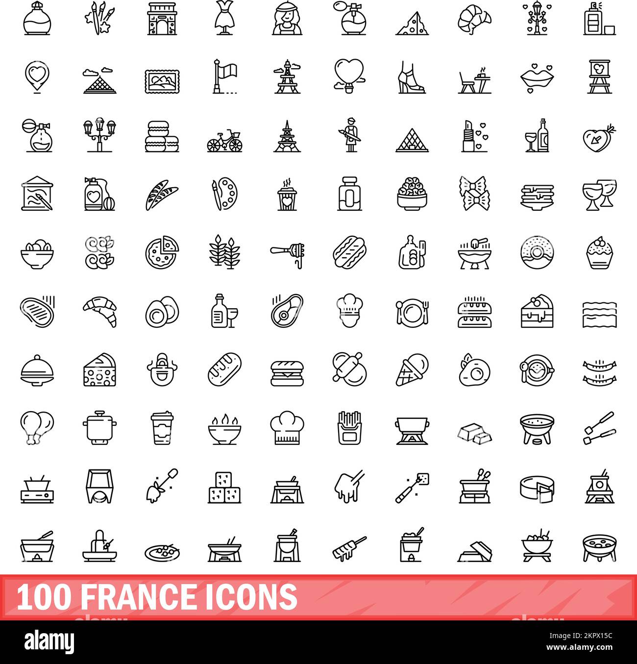 100 france icons set. Outline illustration of 100 france icons vector ...