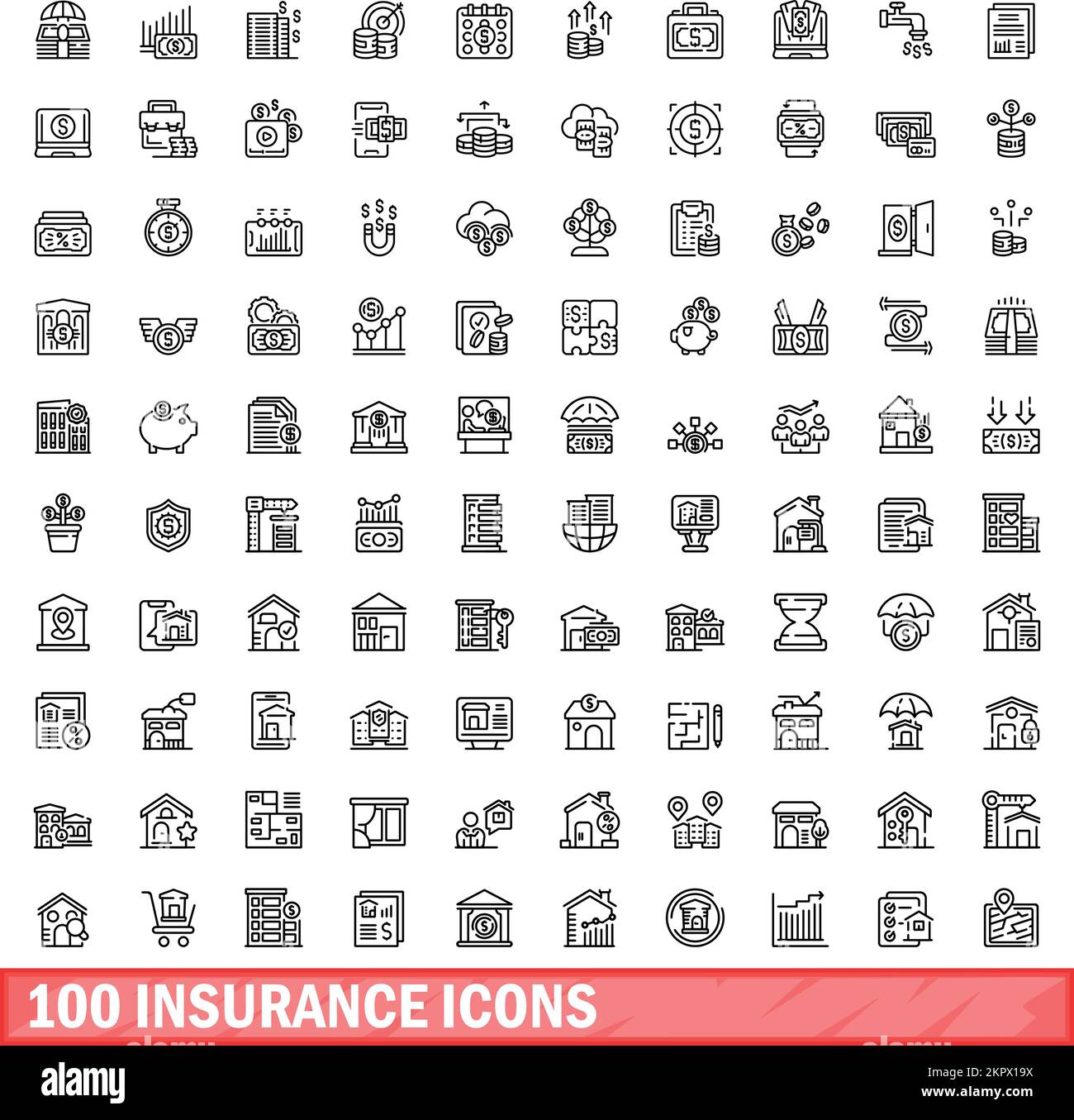 100 insurance icons set. Outline illustration of 100 insurance icons ...