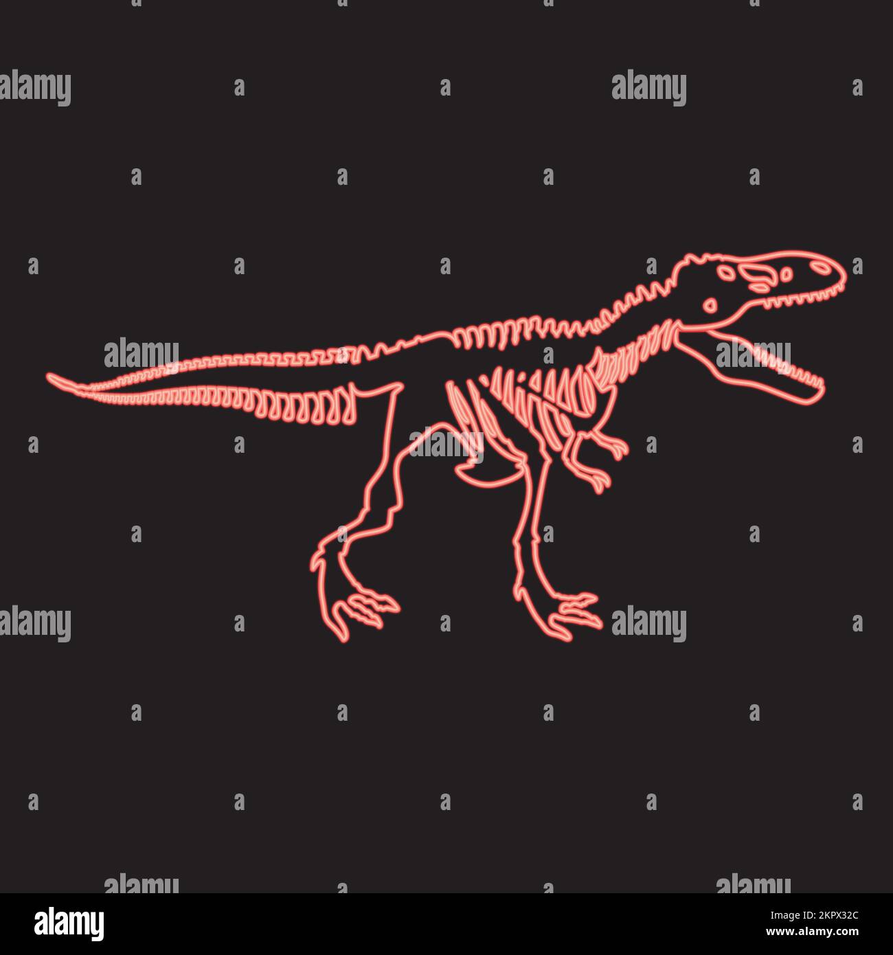 Neon dinosaur skeleton t rex red color vector illustration image flat ...