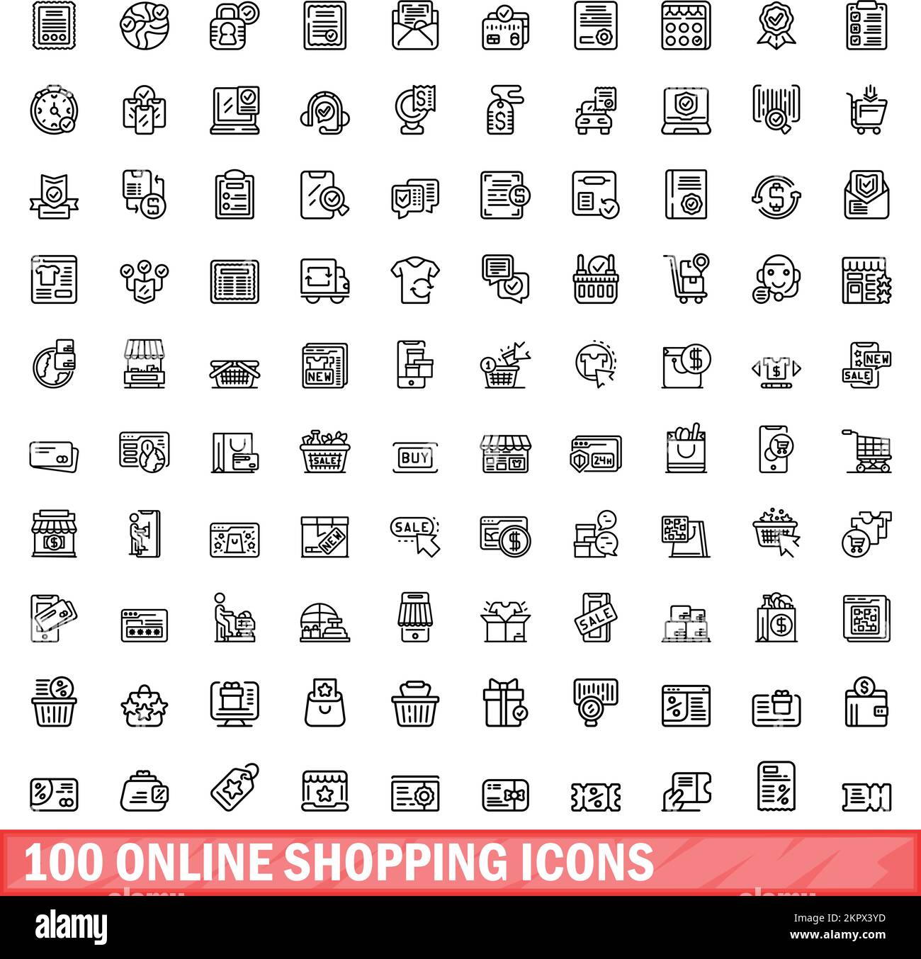 100 online shopping icons set. Outline illustration of 100 online ...