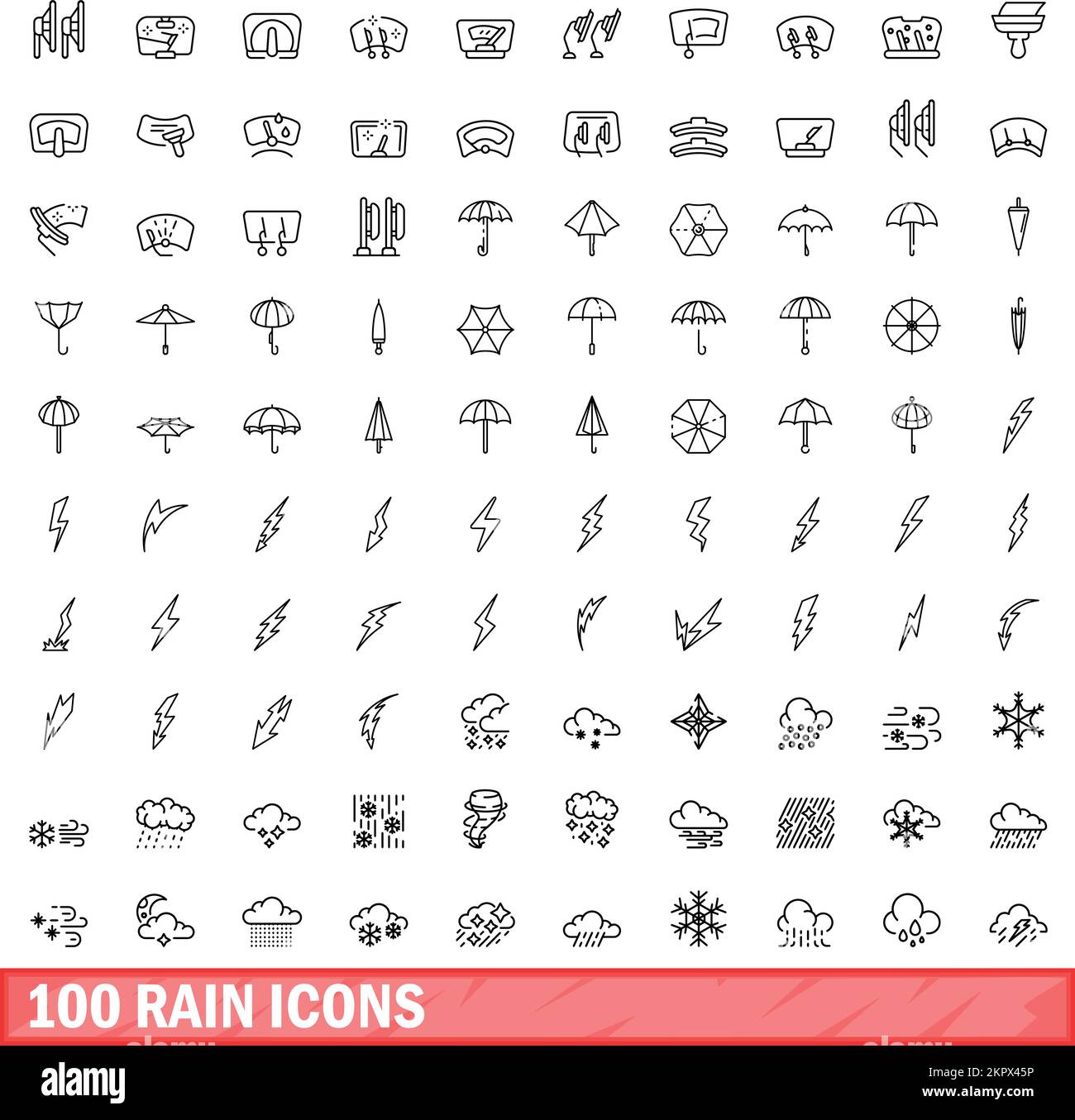 100 rain icons set. Outline illustration of 100 rain icons vector set ...