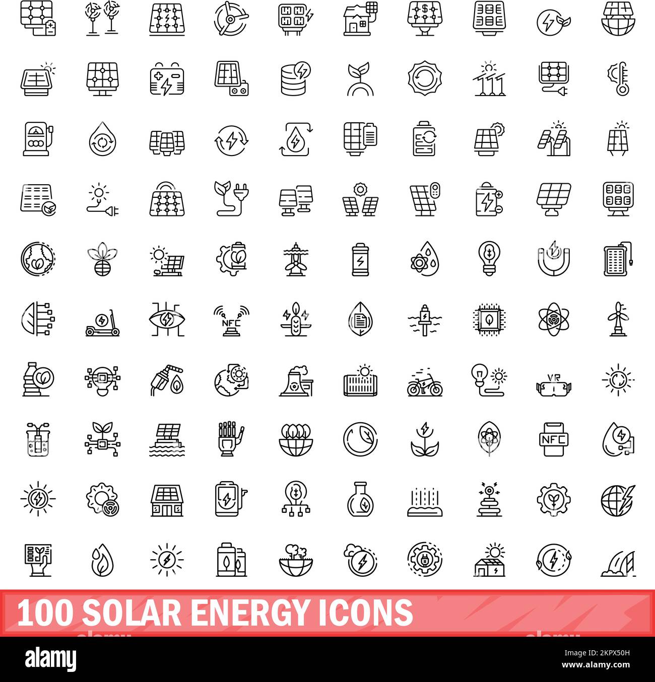 100 solar energy icons set. Outline illustration of 100 solar energy ...