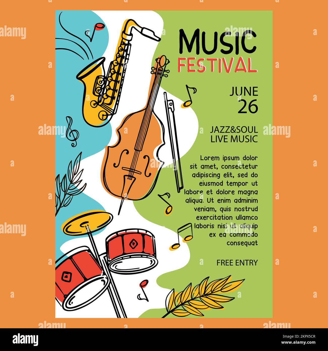 JAZZ FESTIVAL BANNER Vertical Musical Concert Poster With Cello ...