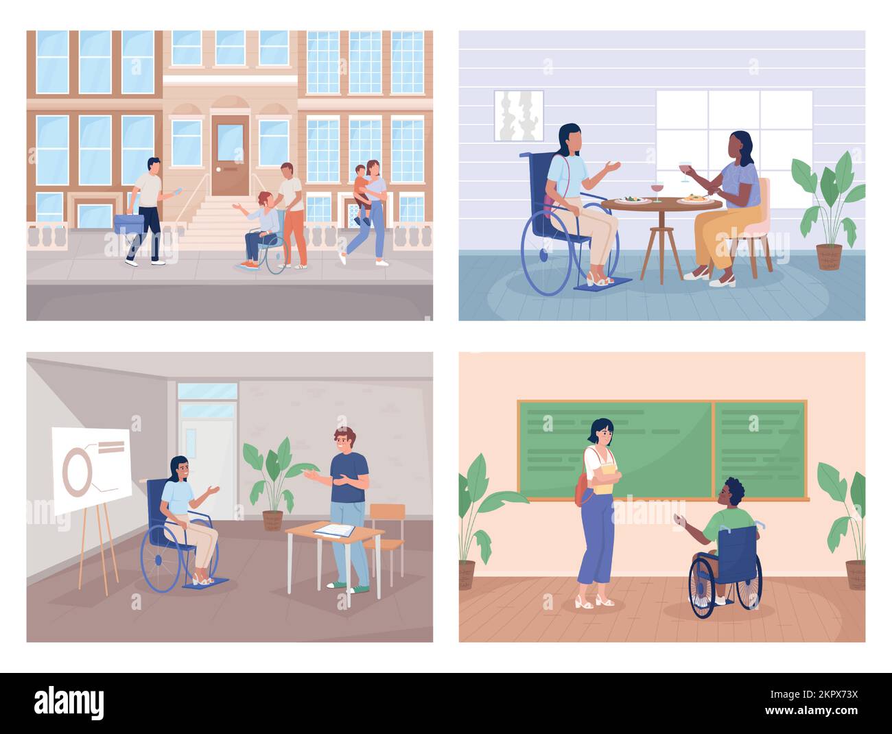 Inclusion of disabled flat color vector illustrations set Stock Vector ...