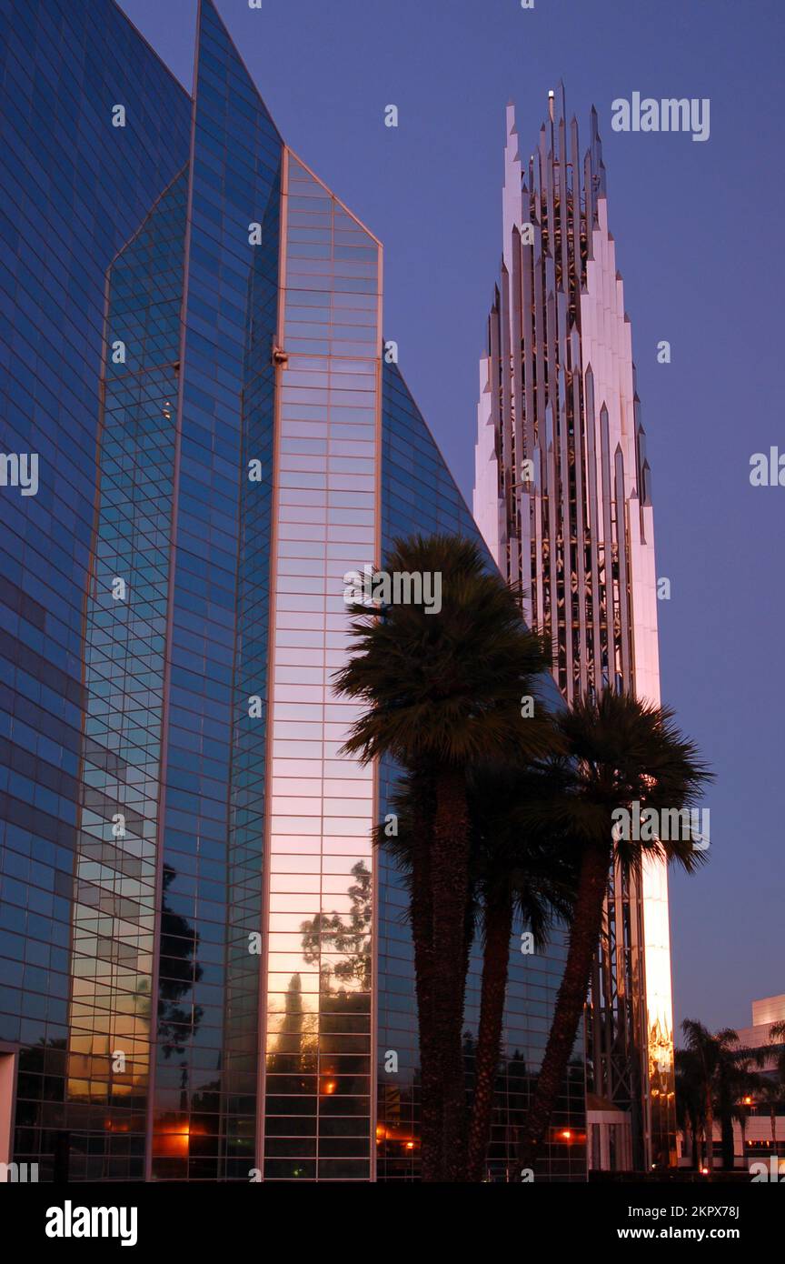 The sunrise is reflected in the windows of the Crystal Cathedral ...