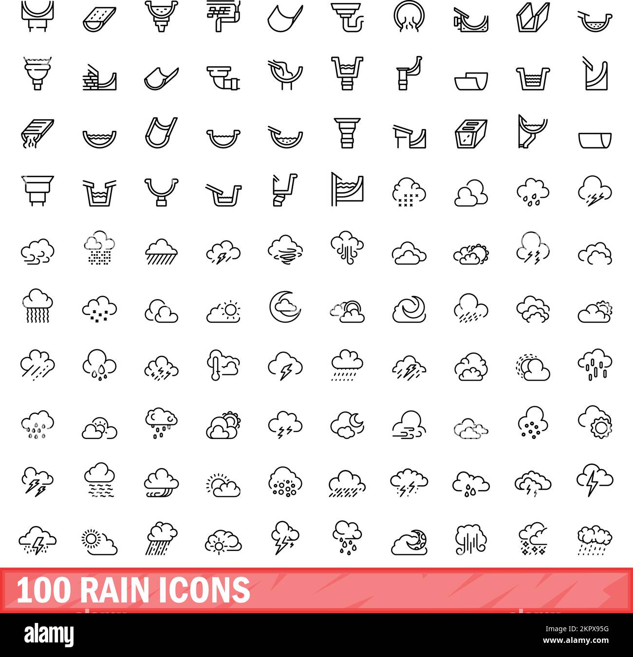 100 rain icons set. Outline illustration of 100 rain icons vector set ...