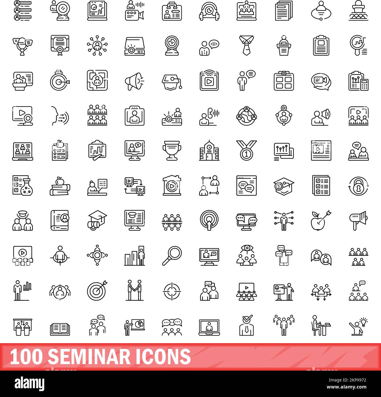 100 seminar icons set. Outline illustration of 100 seminar icons vector ...