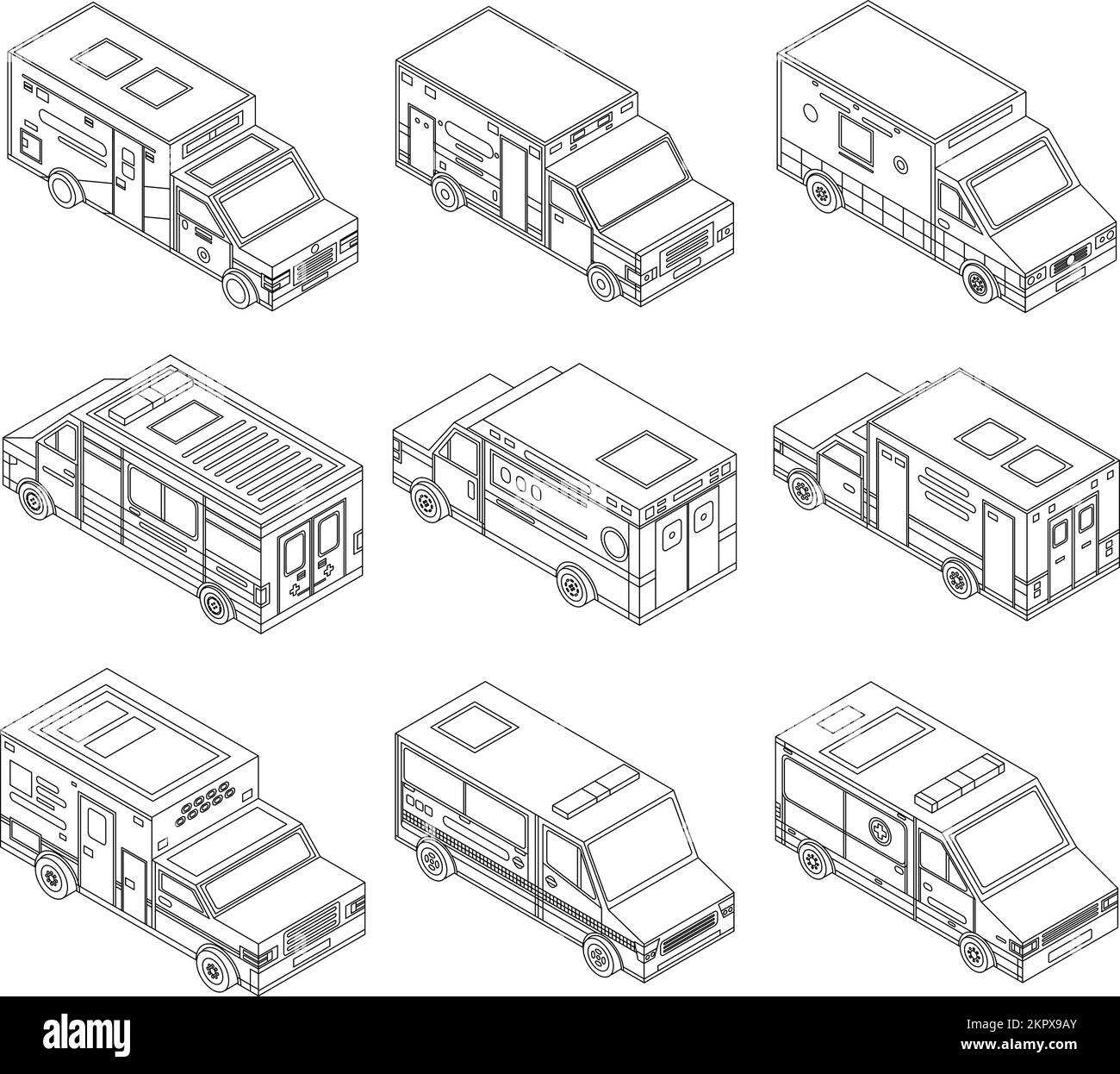 Ambulance icons set. Isometric set of ambulance vector icons outline ...