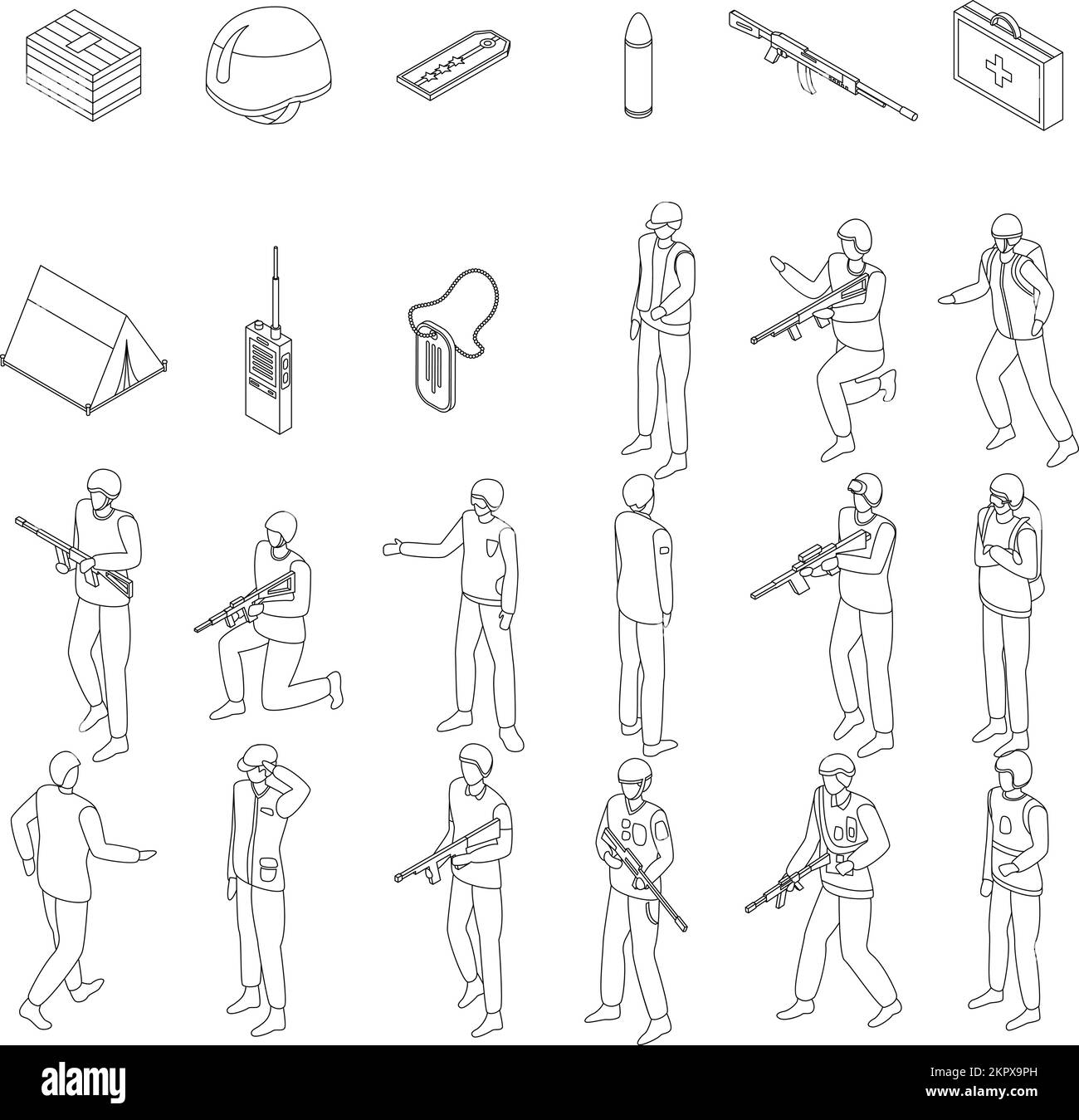 Soldier military icons set. Isometric set of soldier military vector ...