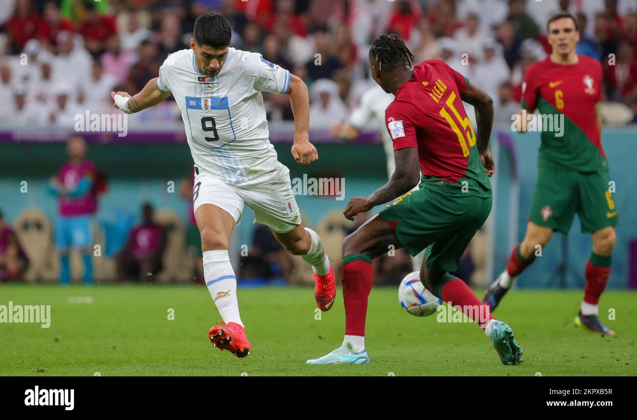 Lusail, Qatar. 28th Nov, 2022. Uruguay's Luis Suarez and Portuguese ...