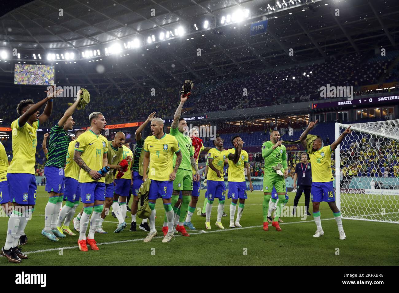 Doha, Qatar. 28th Nov, 2022. DOHA - Raphinha of Brazil, Marquinhos of ...