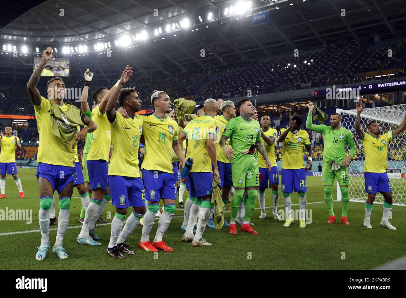 Doha, Qatar. 28th Nov, 2022. DOHA - Raphinha of Brazil, Marquinhos of ...