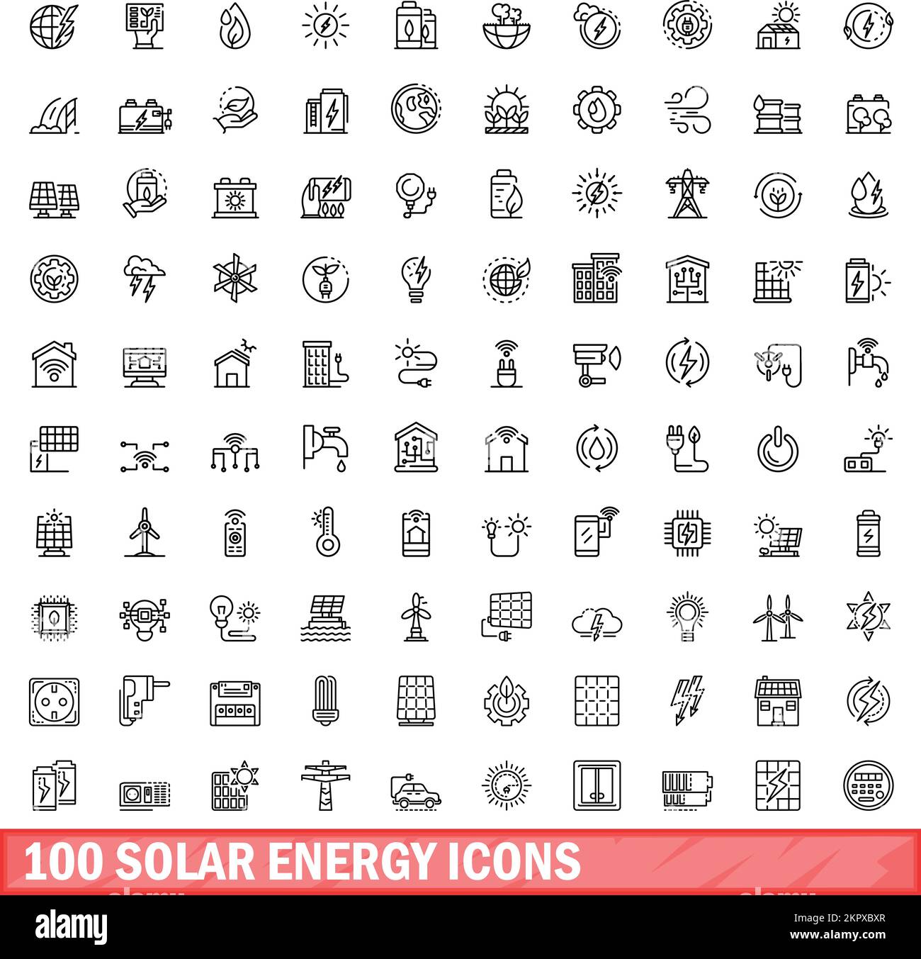 100 solar energy icons set. Outline illustration of 100 solar energy ...
