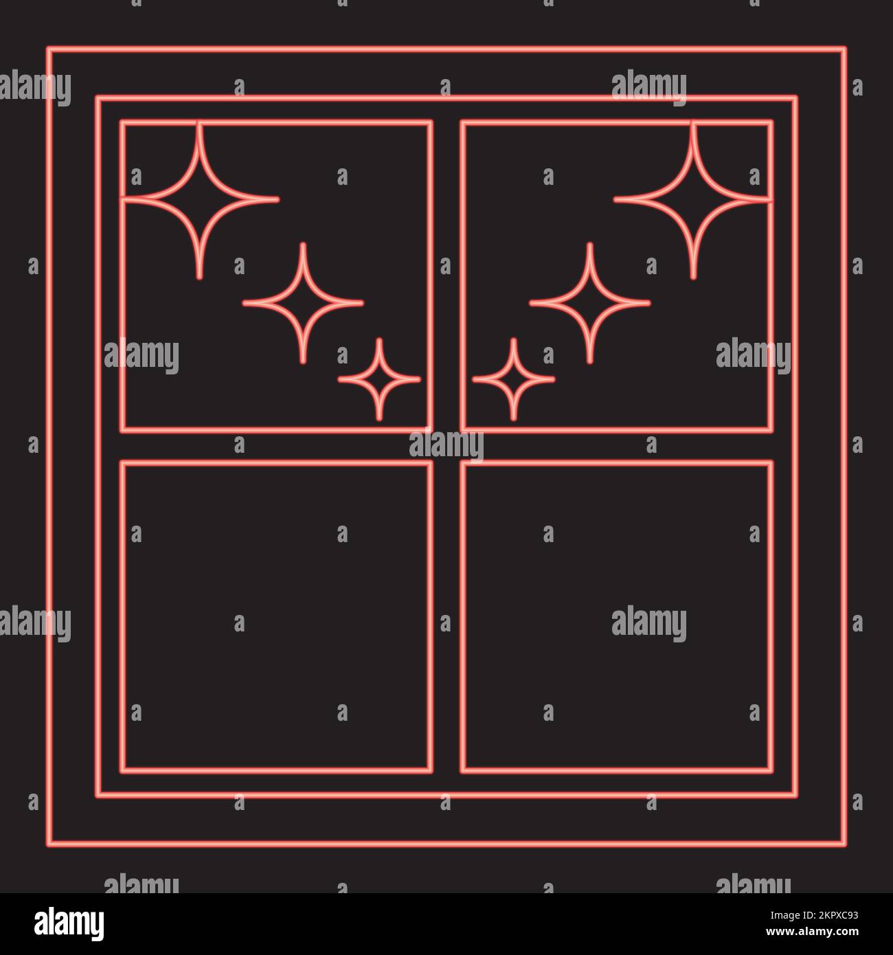 Neon window overlooking the night stars red color vector illustration ...