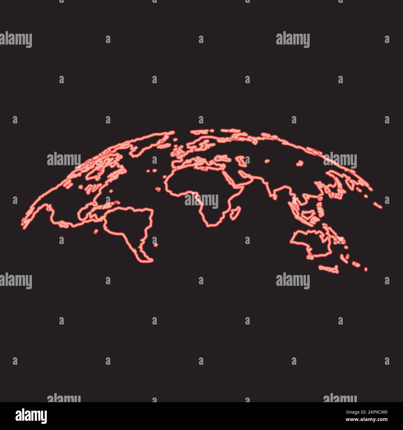 Neon map of world 3d effect surface red color vector illustration image ...