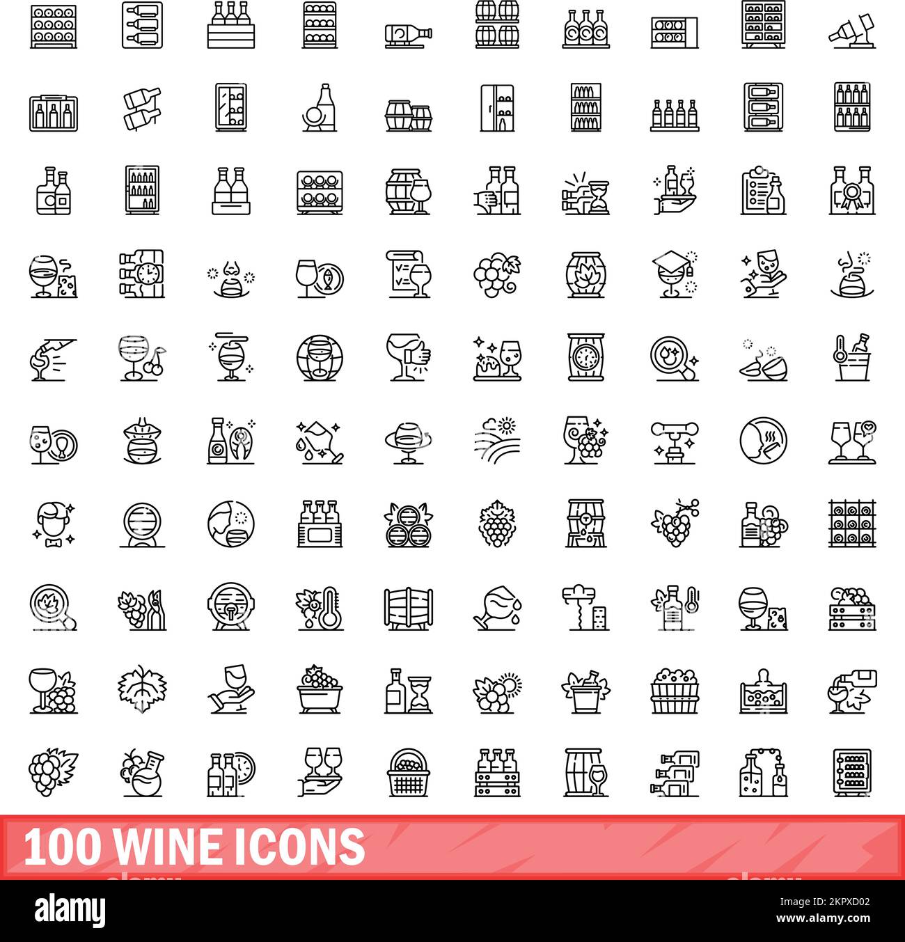 100 wine icons set. Outline illustration of 100 wine icons vector set ...