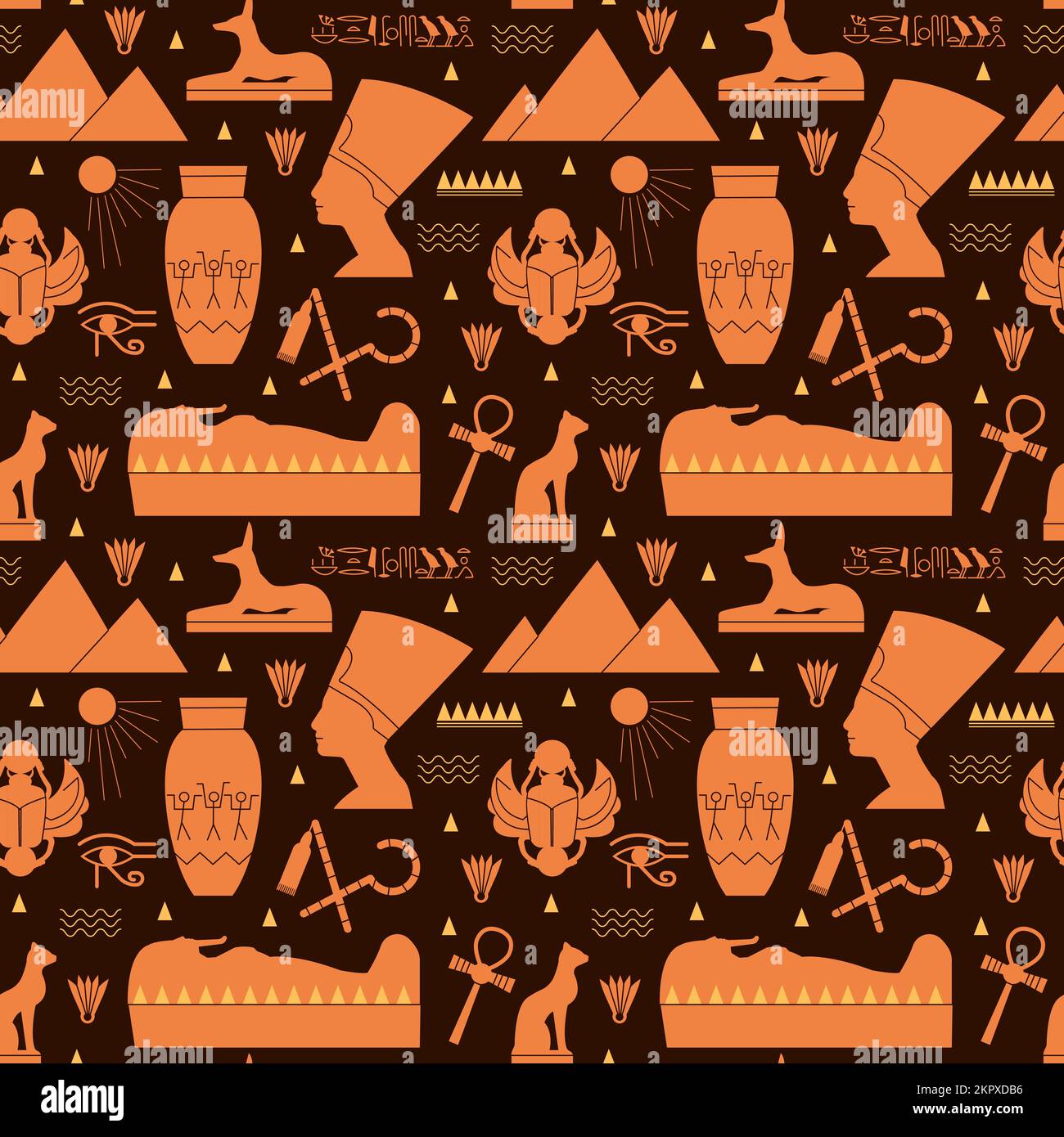 Ancient egypt golden pharaon and sarkofag. Egyptian seamless pattern ...
