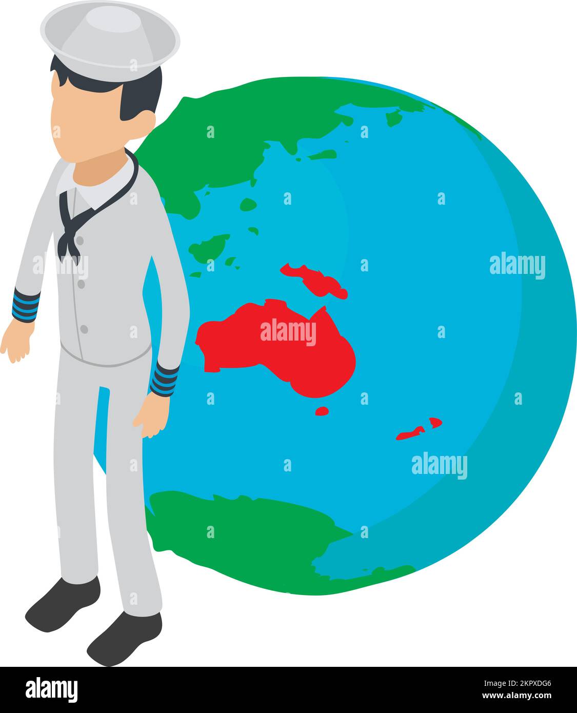 Seaman icon isometric vector. Faceless sailor character on globe ...