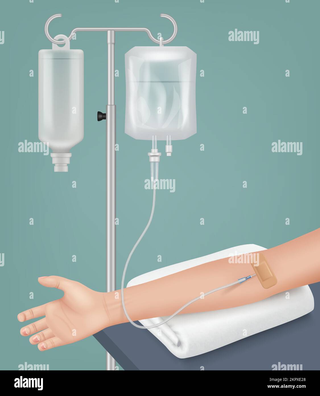Medical dropper. Realistic medical background with saline bag for ...
