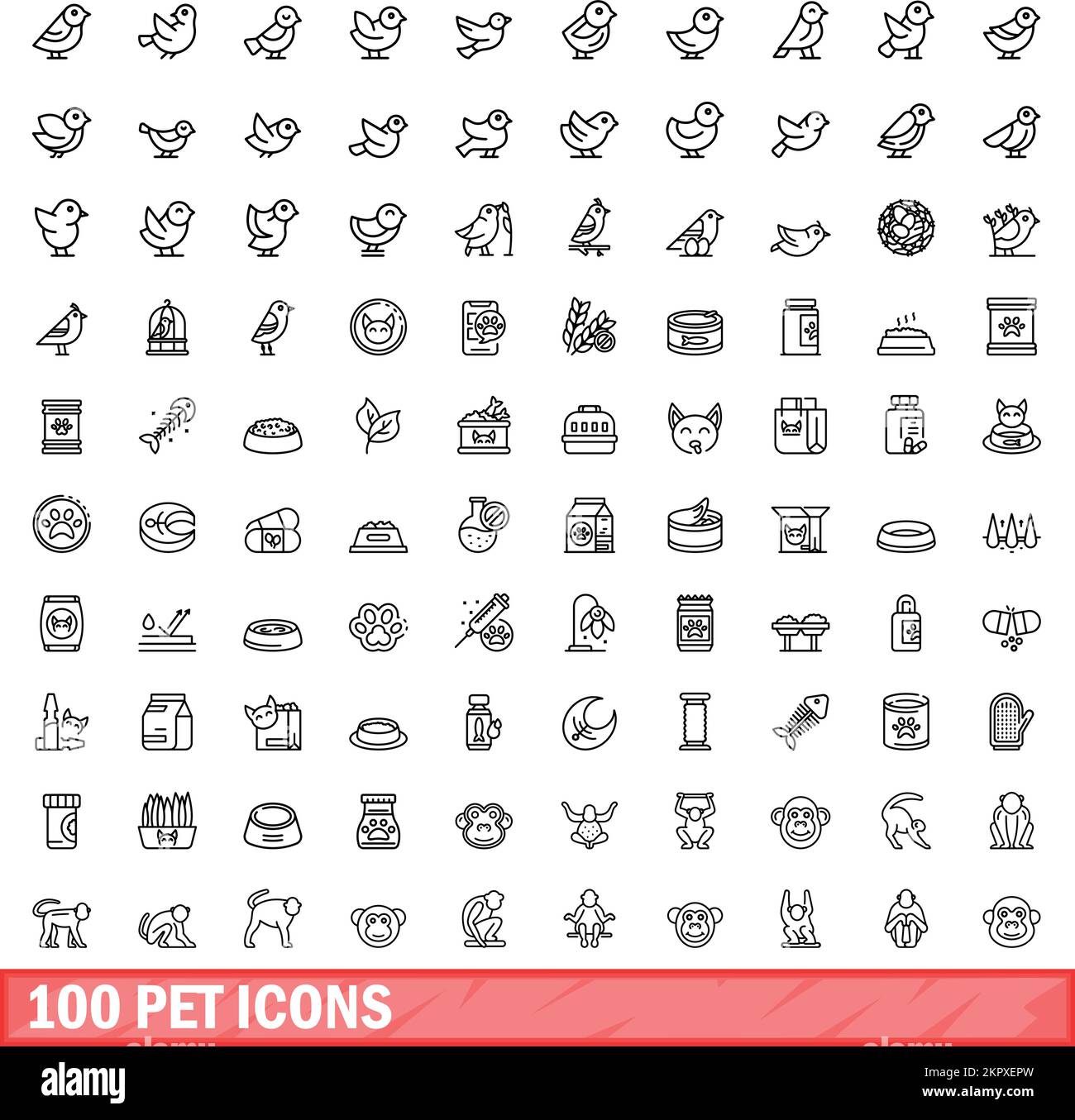 100 pet icons set. Outline illustration of 100 pet icons vector set ...