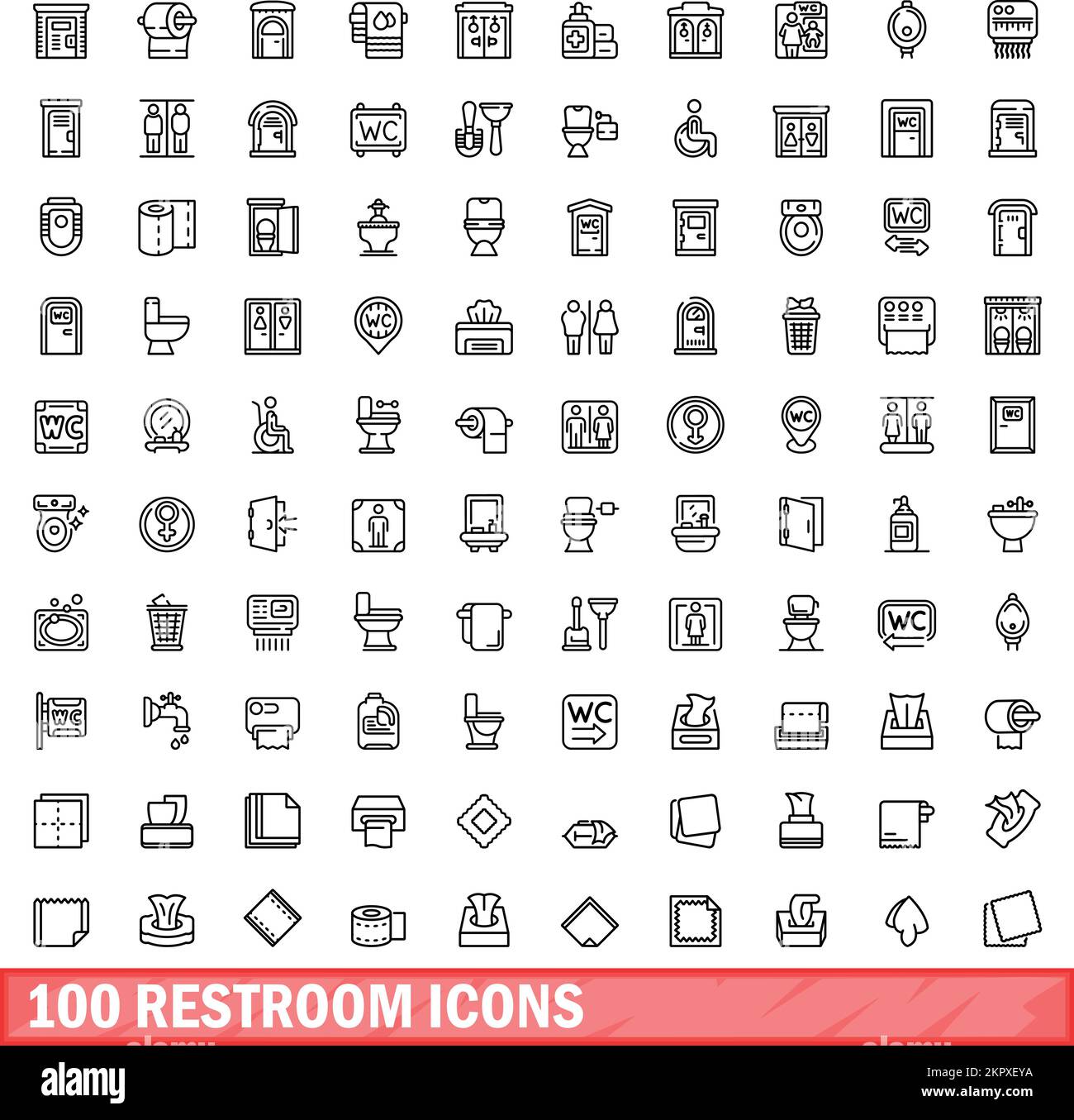 100 restroom icons set. Outline illustration of 100 restroom icons ...