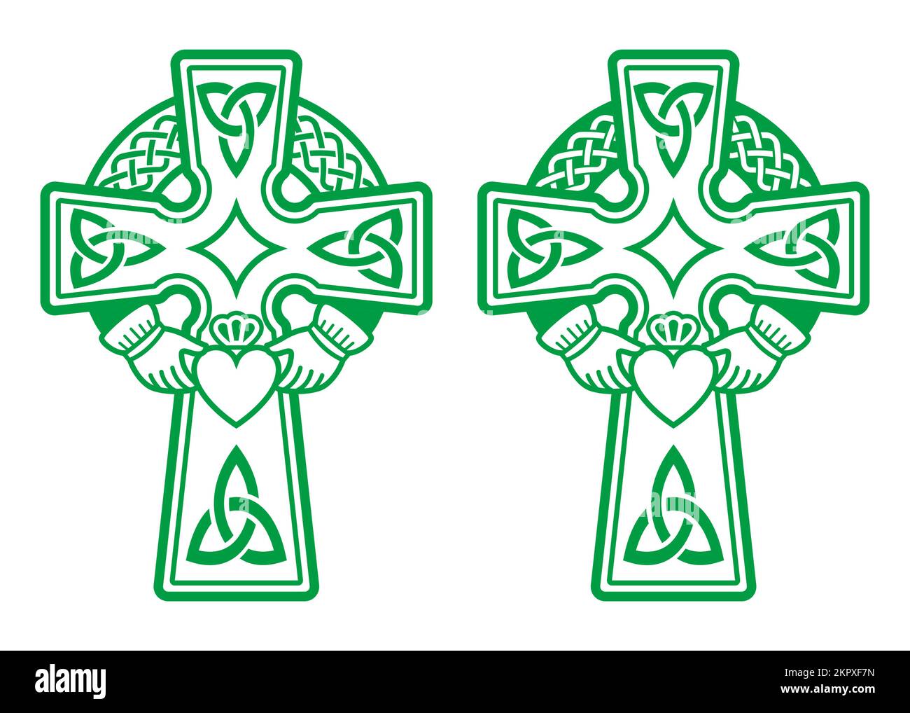 Irish Celtic green cross with Claddagh ring - heart and hands vector ...