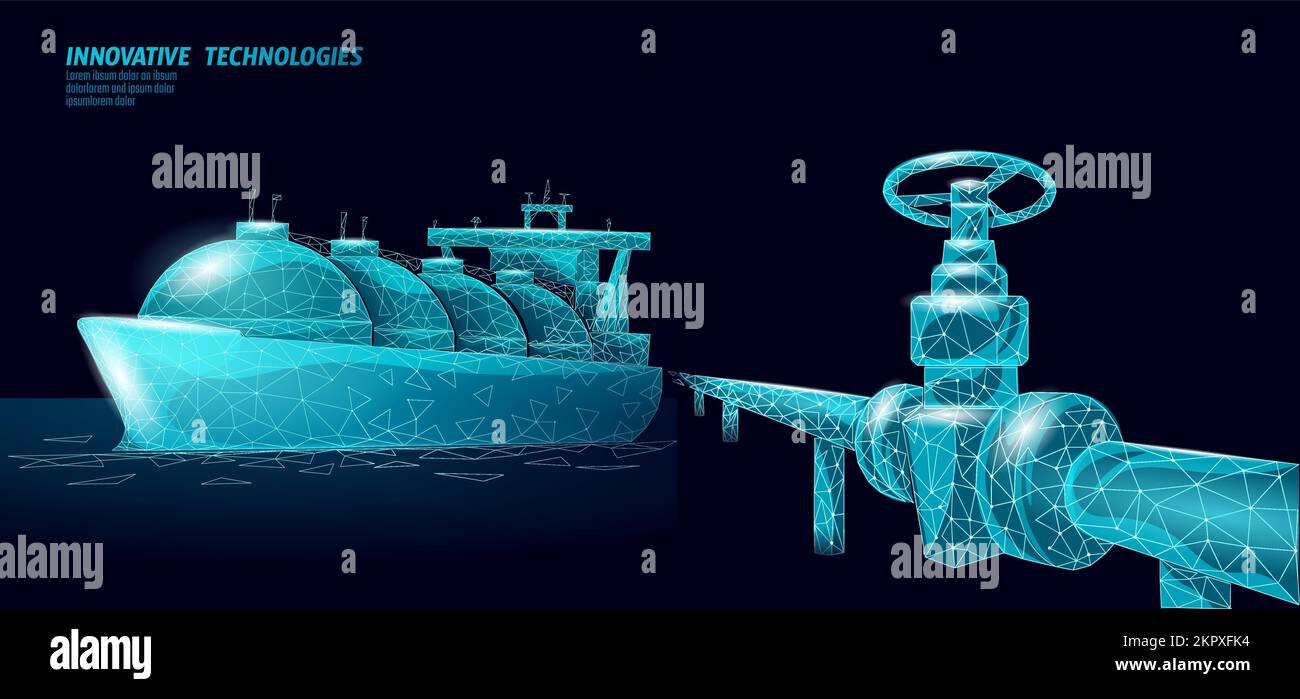 Tanker ship liquified gas transportation symbol. 3D low poly industrial ...