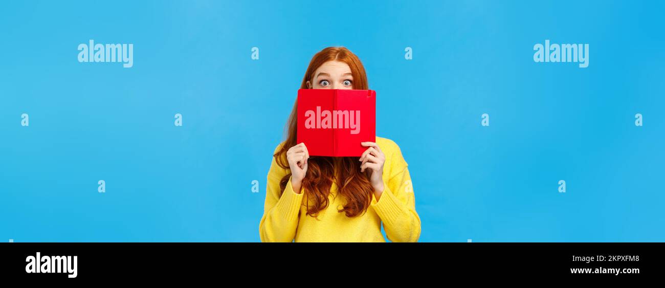 Shy and cute redhead girl like reading books and writing in diarty ...