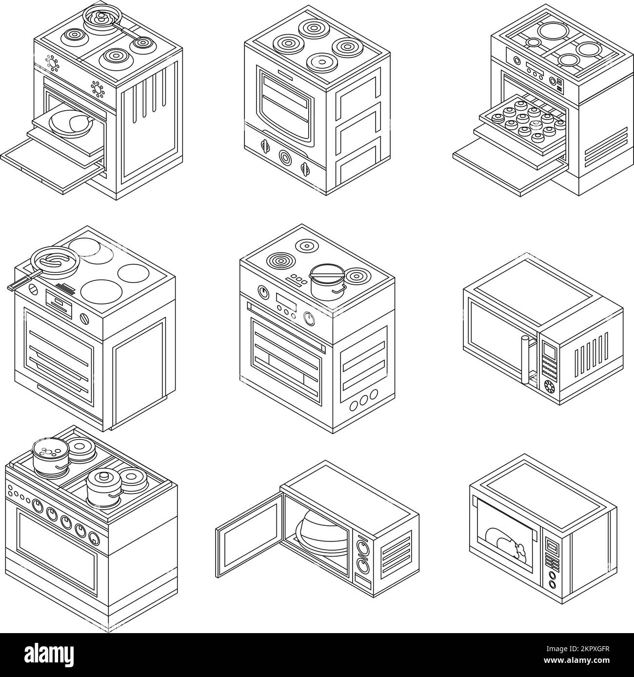 Oven icon set. Isometric set of oven vector icons outline vector on white background Stock ...