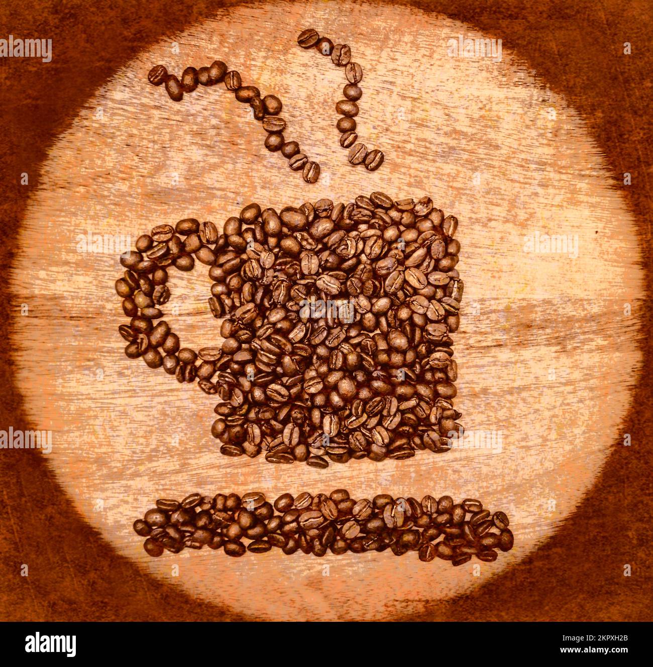 Weathered and worn sign in cafe nostalgia with coffee cups in grainy ...