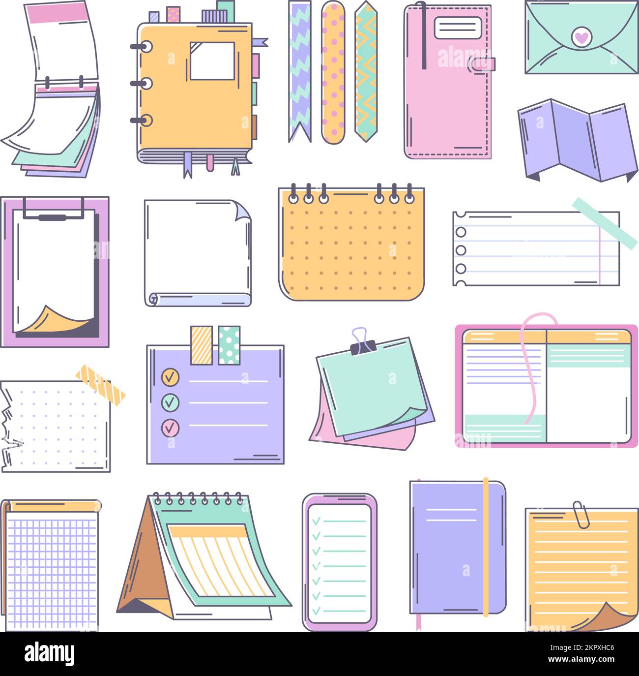 Paper sheets hand drawn stickers. Doodle planner page, draw notes ...