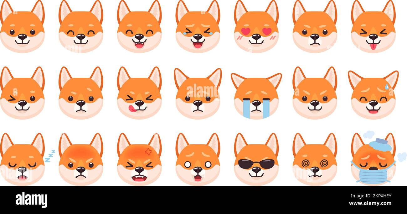 Dogs emoticons. Dog character face showing expressions and emotions ...