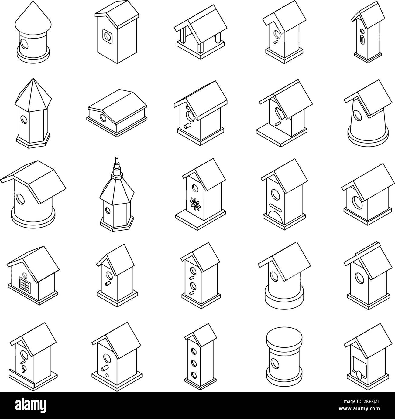 Bird house icons set. Isometric set of bird house vector icons outline ... Bird house icons set. Isometric set of bird house vector icons outline ...
