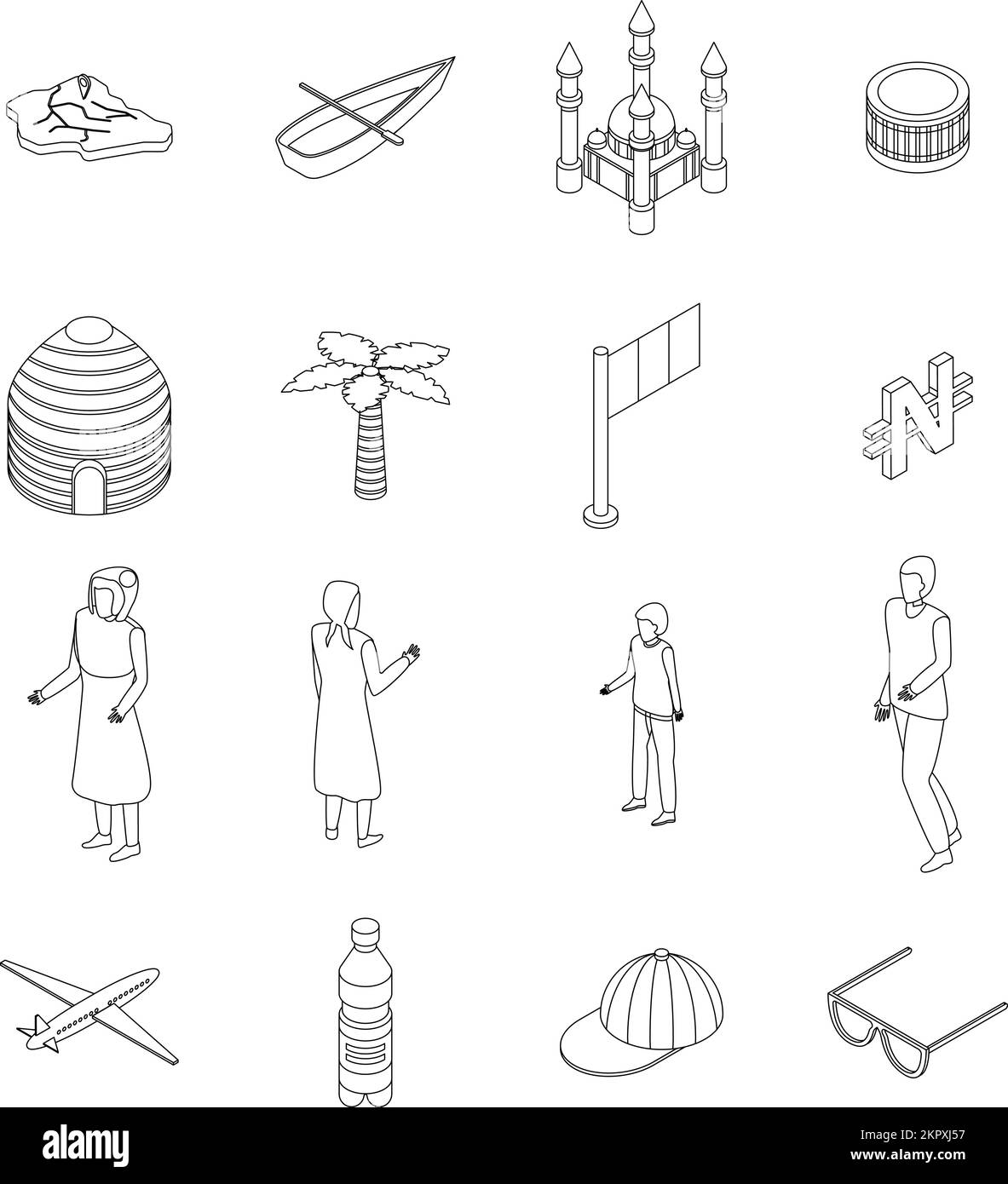 Nigeria icons set. Isometric set of Nigeria vector icons outline vector ... Nigeria icons set. Isometric set of Nigeria vector icons outline vector ...