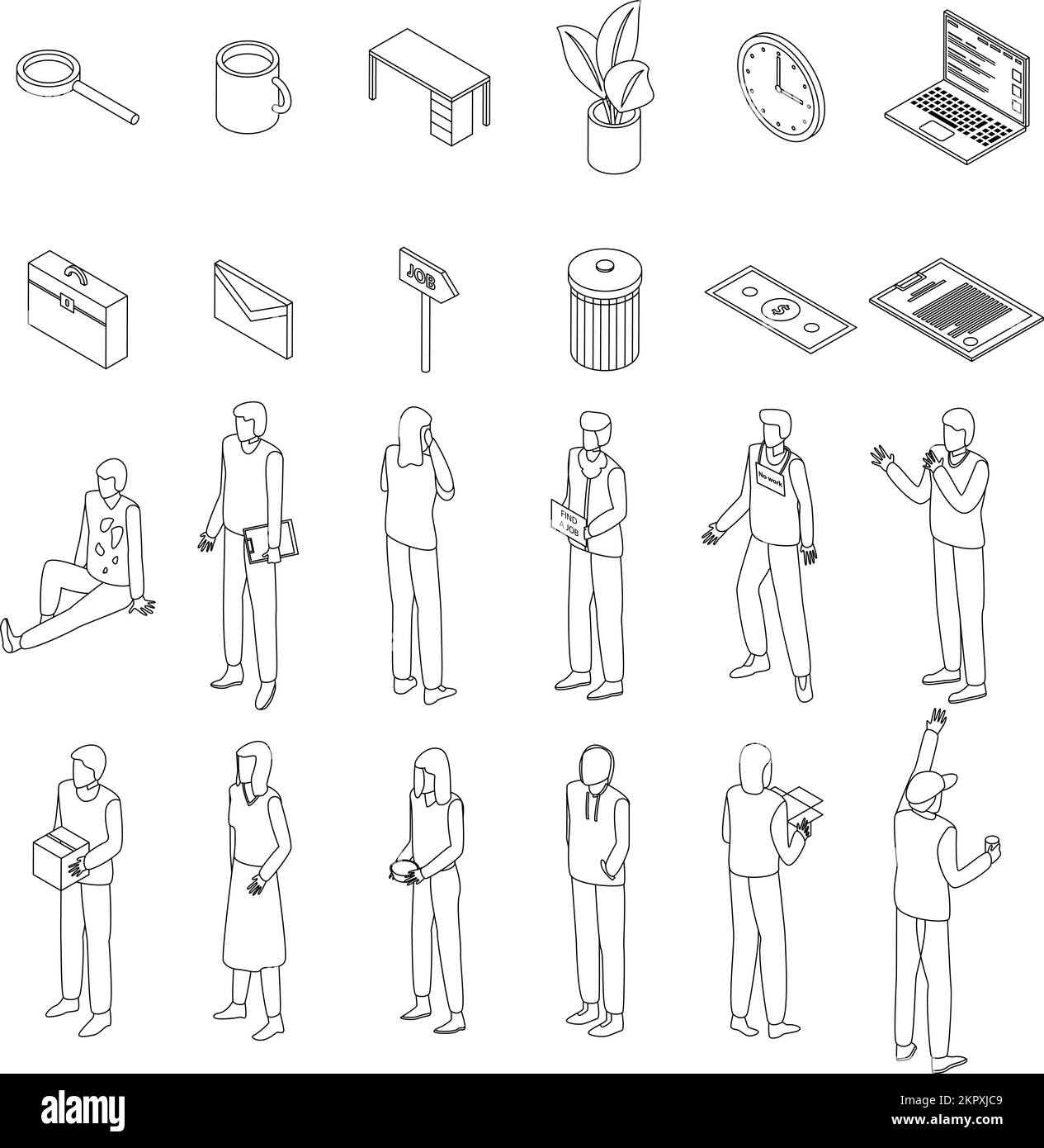 Unemployed icons set. Isometric set of unemployed vector icons outline ...