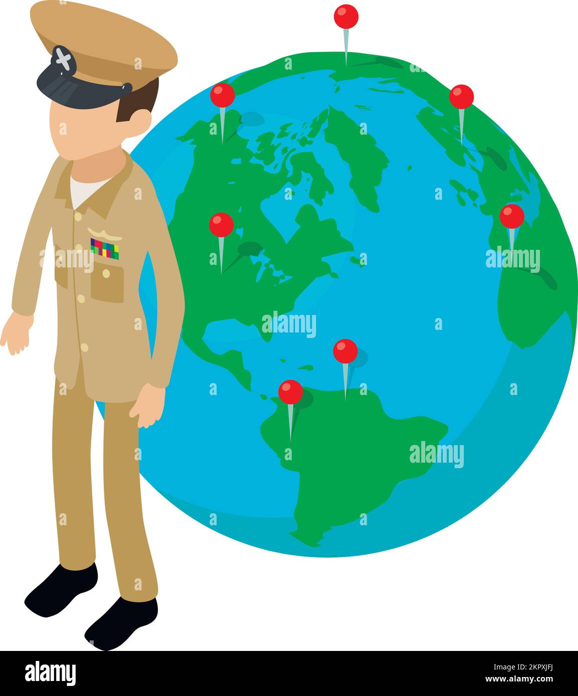 Officer icon isometric vector. Man officer on background of planet with ...