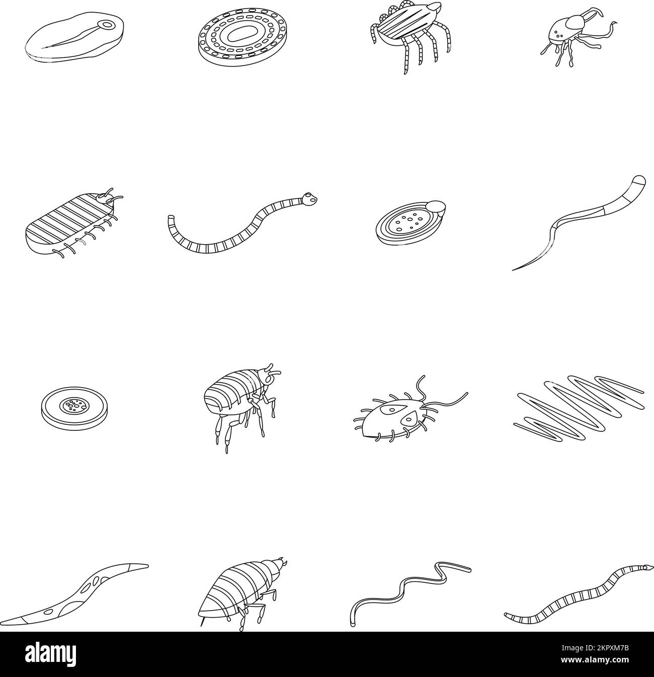 Parasite icons set. Isometric set of parasite vector icons outline ... Parasite icons set. Isometric set of parasite vector icons outline ...