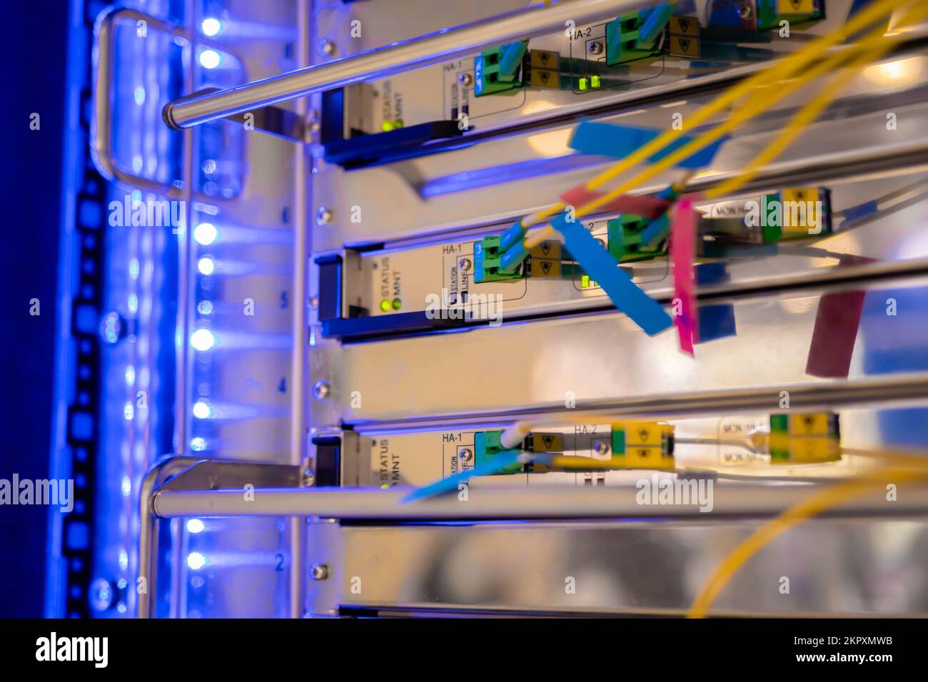 Telecommunication technology equipment - fiber optic cables and switch ...