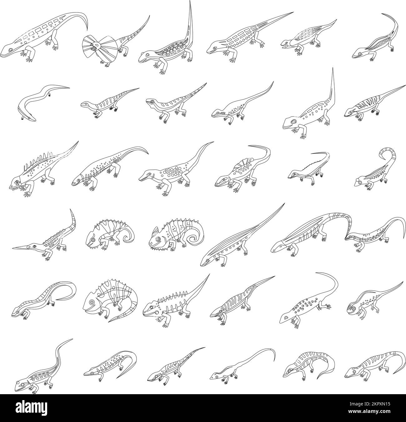 Lizard icons set. Isometric set of lizard vector icons outline vector ...