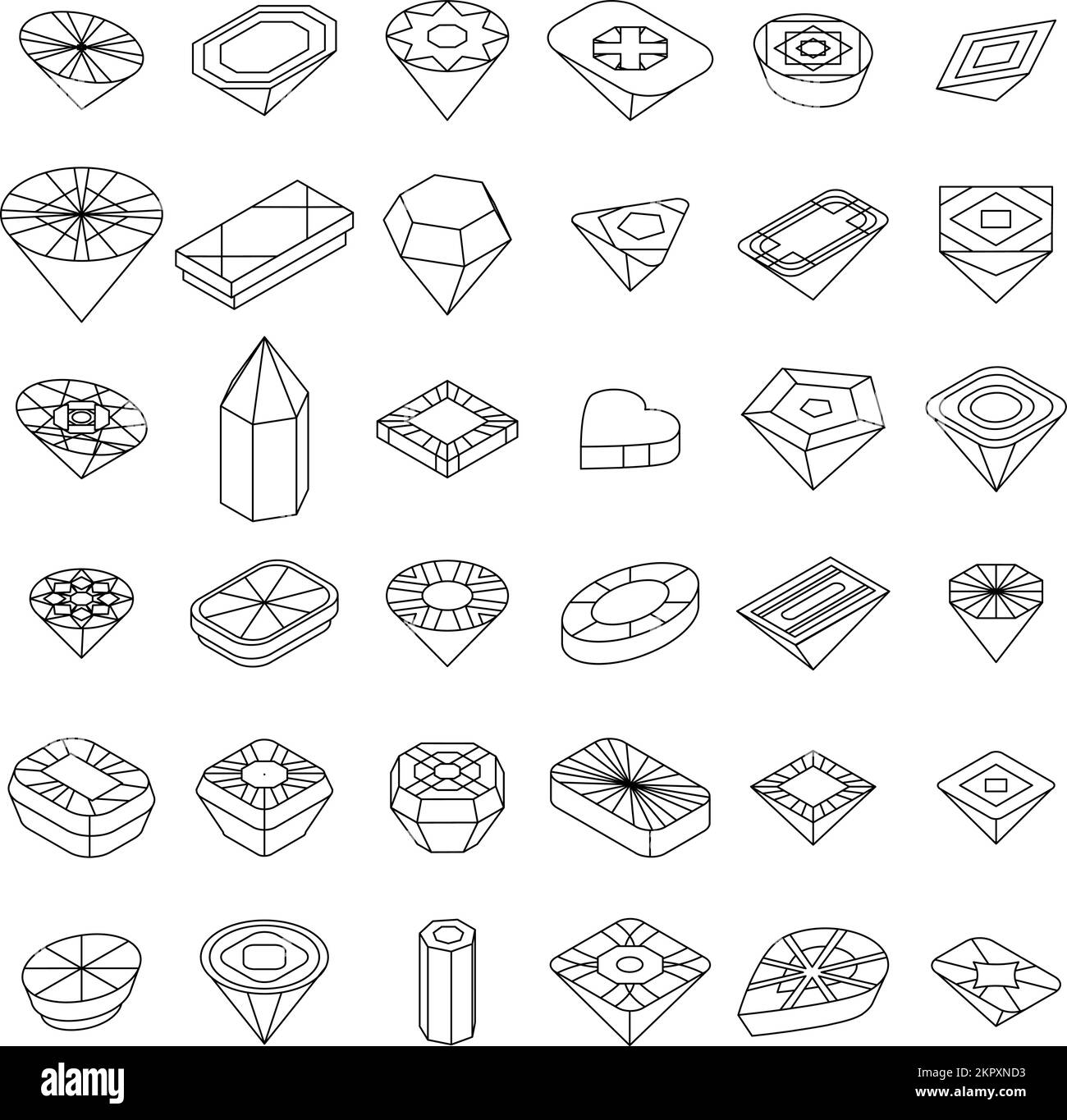 Jewel icons set. Isometric set of jewel vector icons outline vector on ...