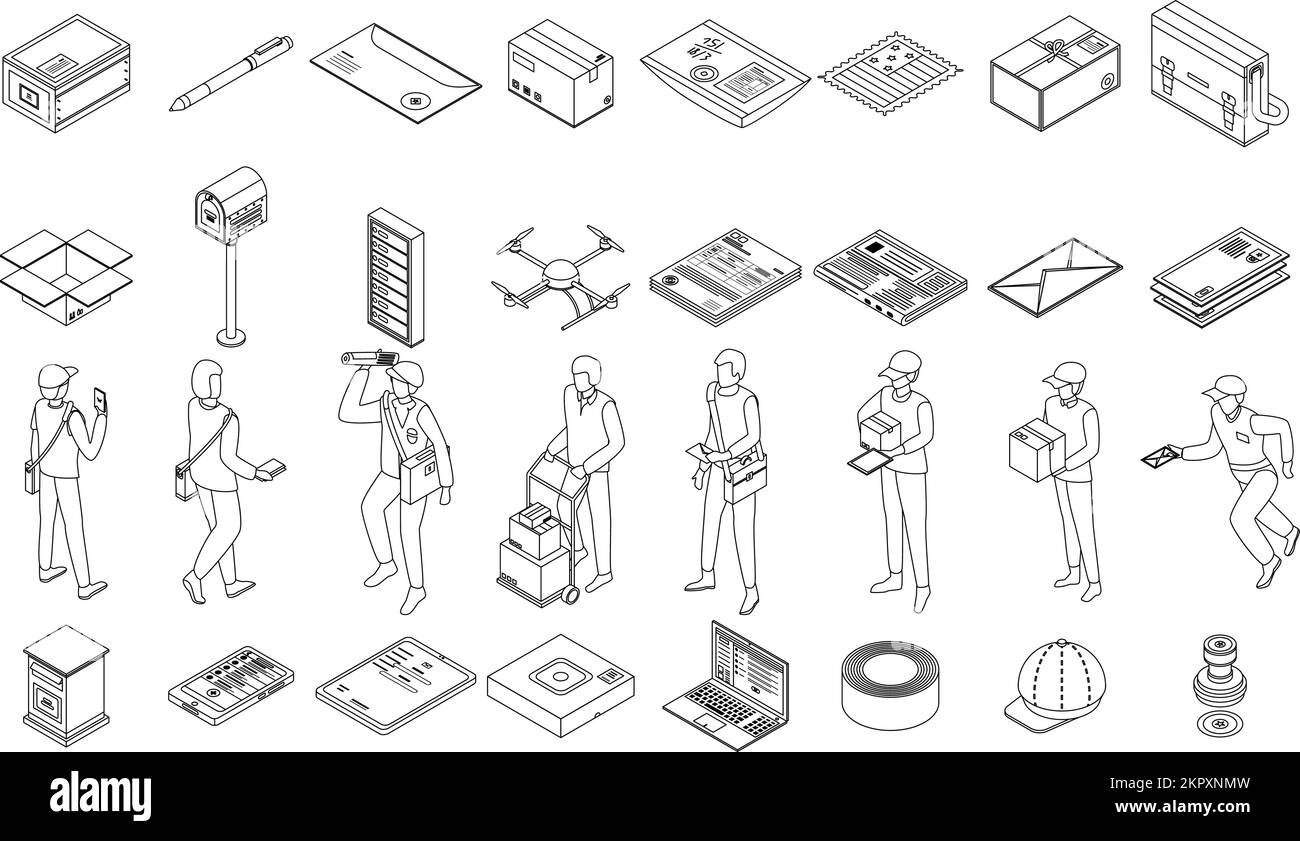 Postman Icons Set Isometric Set Of Postman Vector Icons Outline Vector On White Background