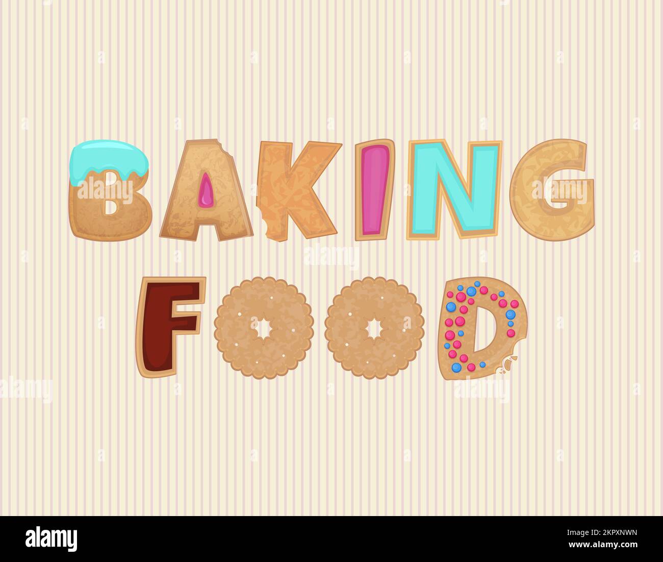 Baking food. decorative title visualization with funny letters vector ...