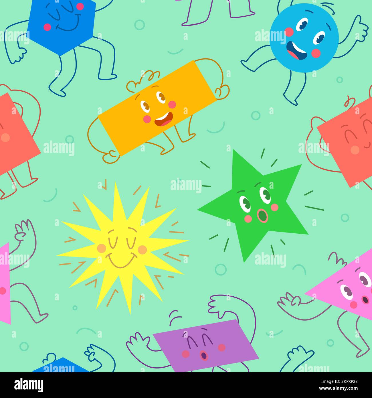 Geometric characters pattern. Simple forms for textile design projects ...