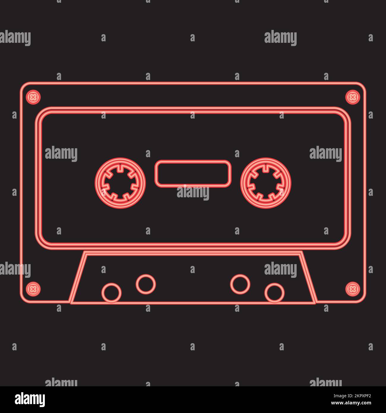 Neon retro audio cassette red color vector illustration image flat ...
