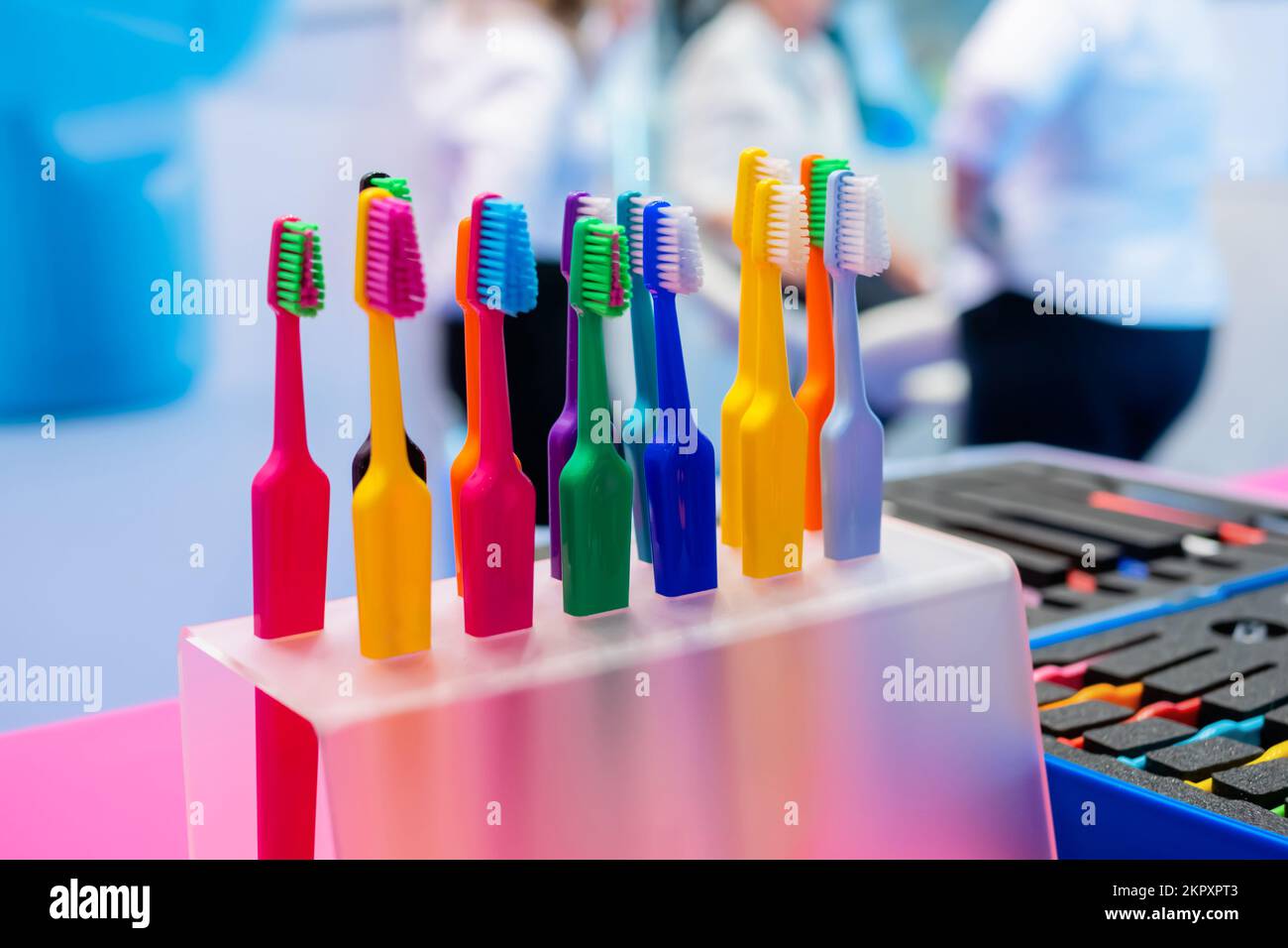 Dental oral care kit - multicolor toothbrushes at medical exhibition ...