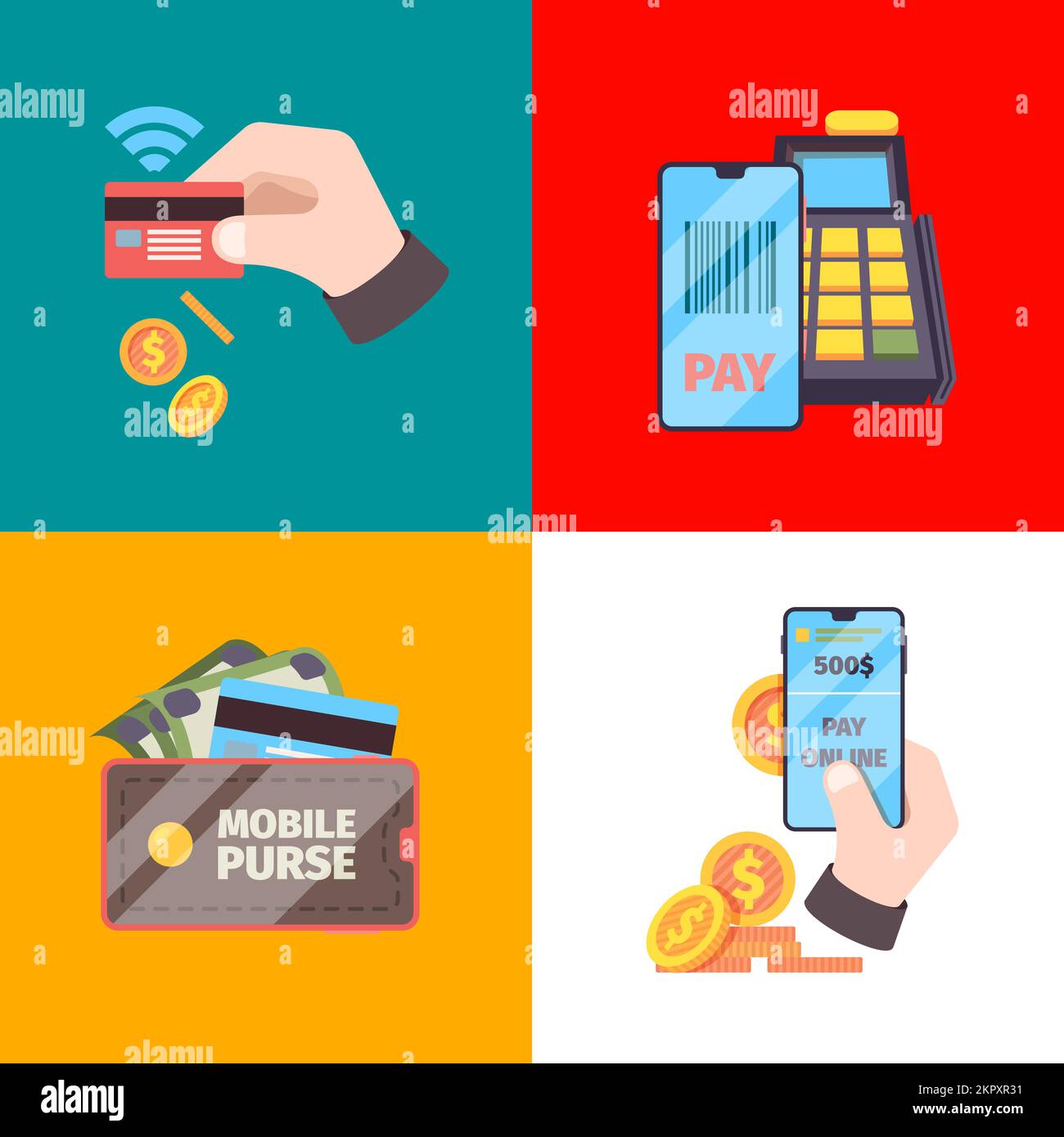 Online payment. nfc cards mobile smartphone payments electronic money. vector concept pictures ...