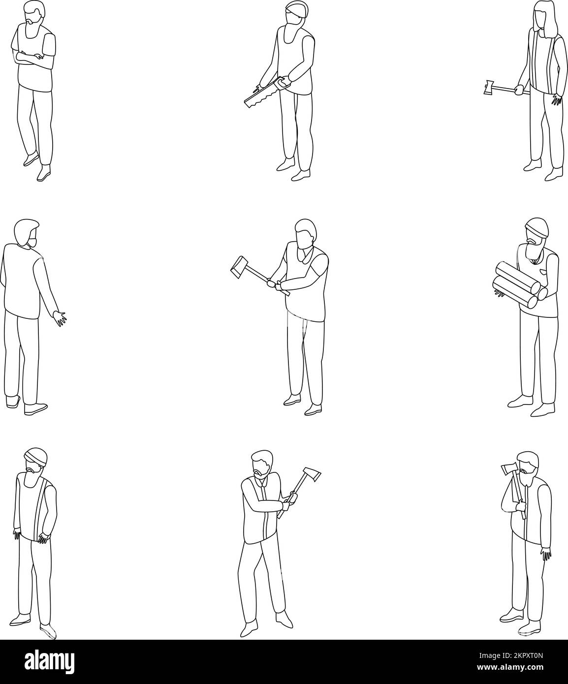 Lumberjack icons set. Isometric set of lumberjack vector icons outline ...