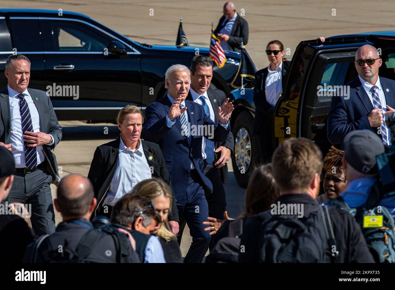 President Joseph R. Biden Jr. engages with the media before departing ...