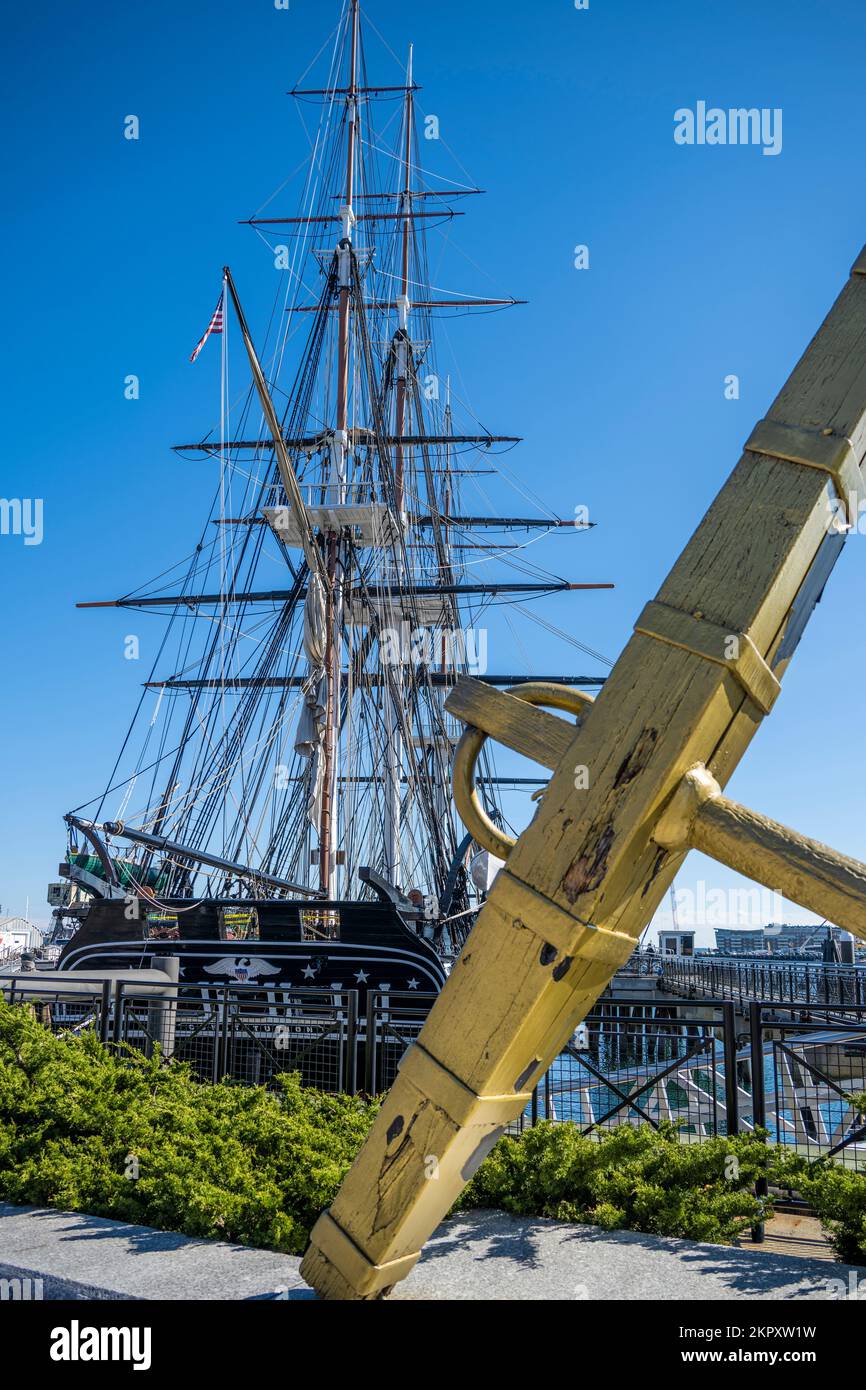 stern side of the USS Constitution and anchor in the Charlestown Navy ...
